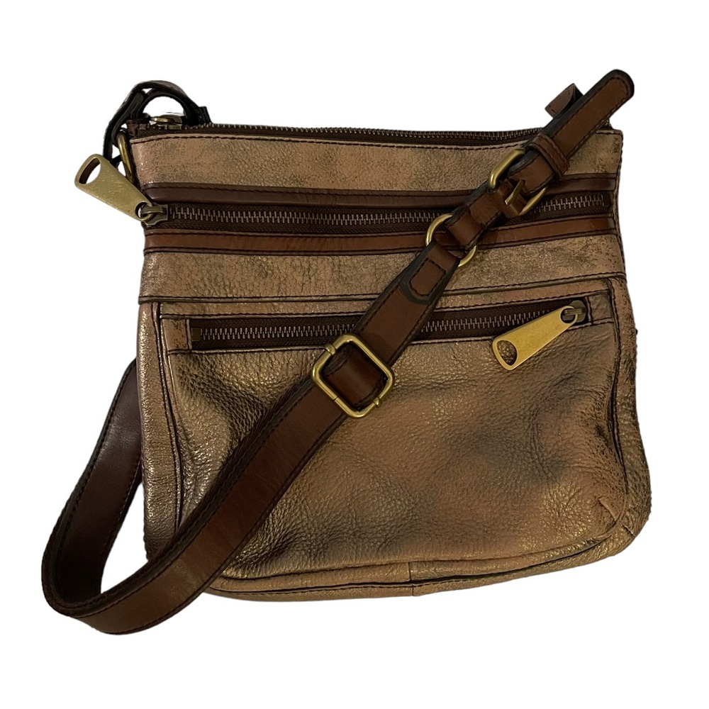 Fossil Explorer Crossbody Metallic Gold Handbag Distr… - Gem